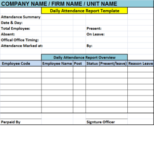 Sheet Daily Attendance Report Template Archives - Free Report Templates