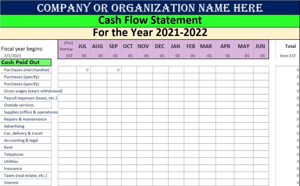 Cash Flow or Budgeted CF Report Templates - Free Report Templates