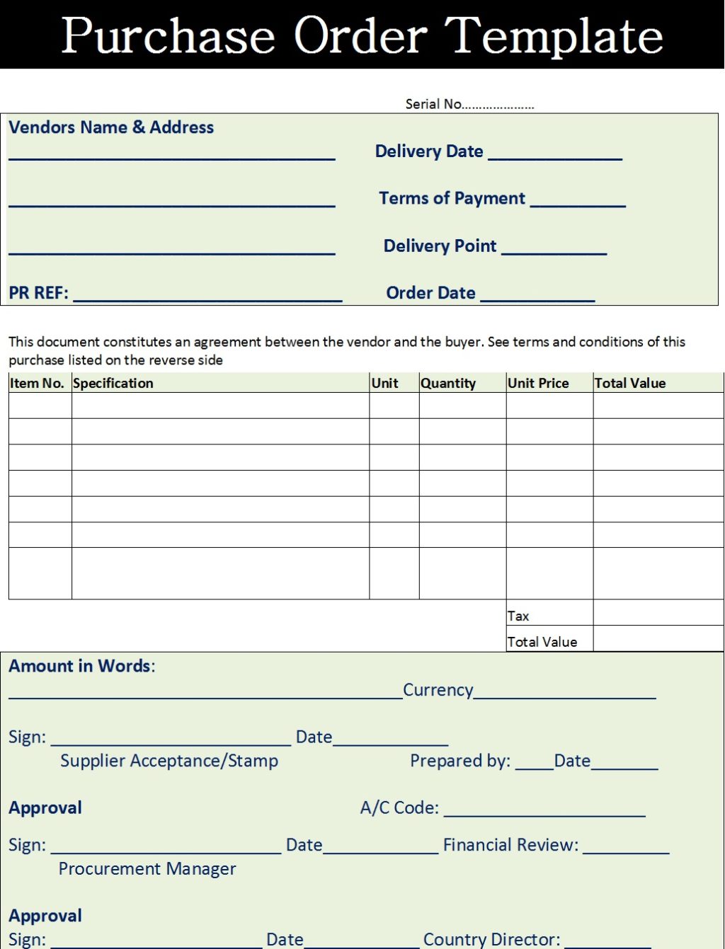 Purchase Order Templates - Free Report Templates Purchase Order Templates - Free Report Templates