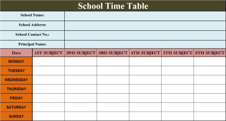 Top 5 Back To School Timetable Template - Free Report Templates