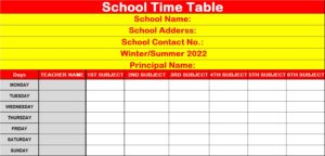 Top 5 School Timetable Template - Free Report Templates