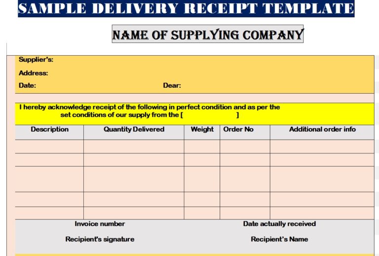Delivery Receipt Template - Free Report Templates