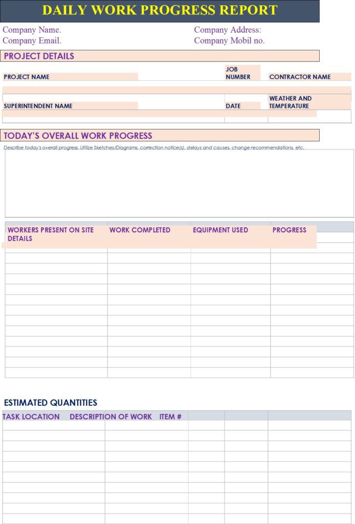 Daily Work Report Template Free Report Templates