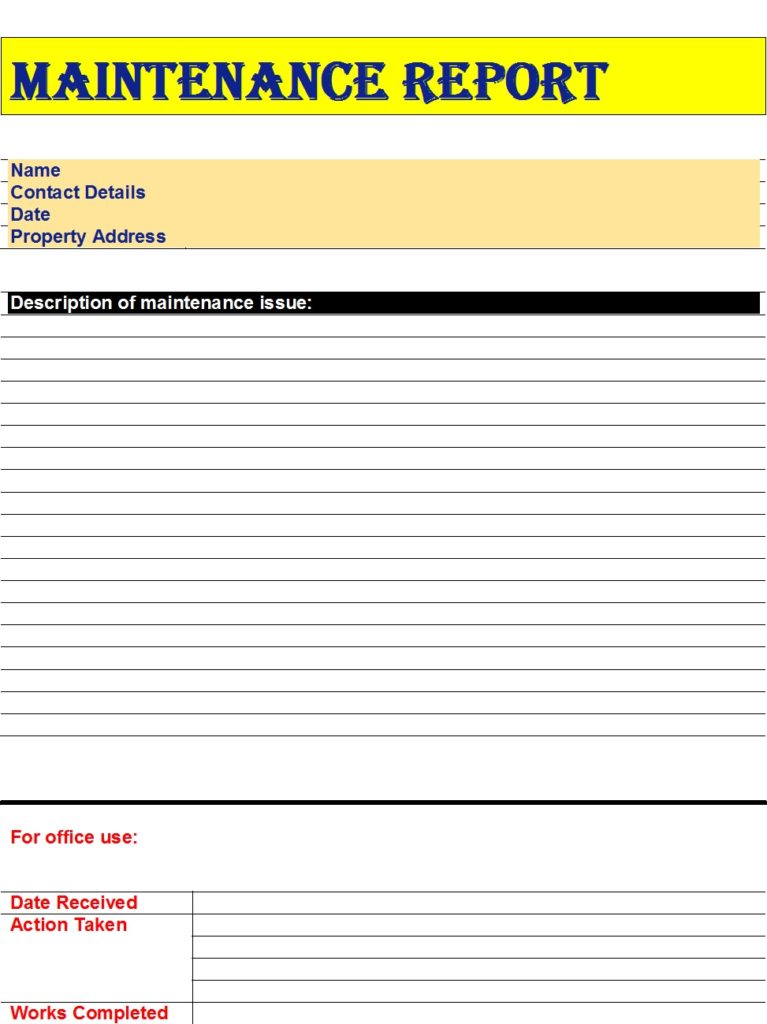 Maintenance Report Templates - Free Report Templates Maintenance Report Templates - Free Report Templates