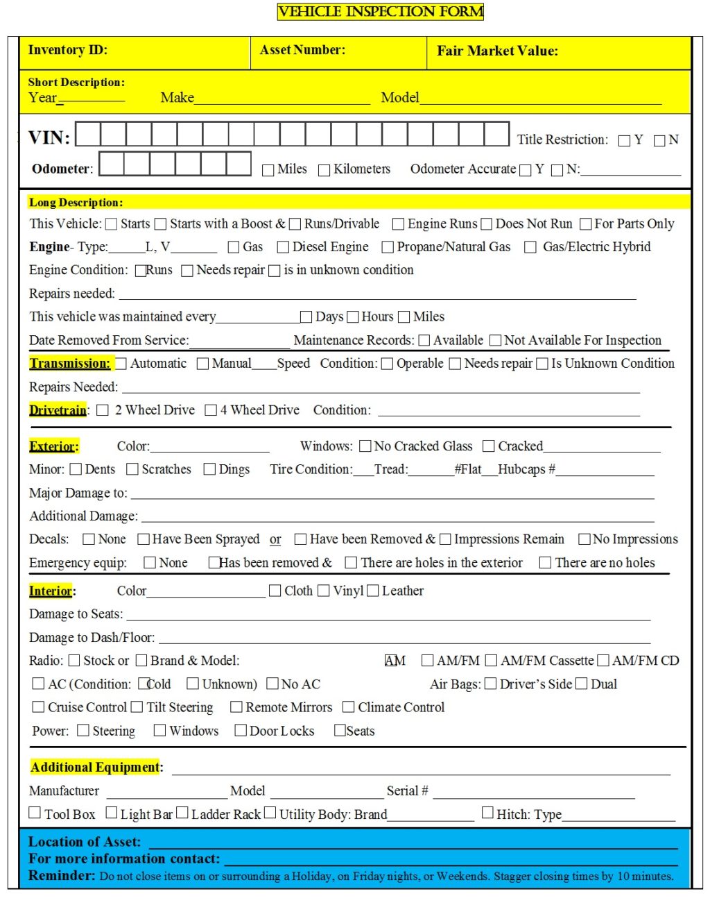 Vehicle Inspection Form Templates - Free Report Templates Vehicle Inspection Form Templates - Free Report Templates