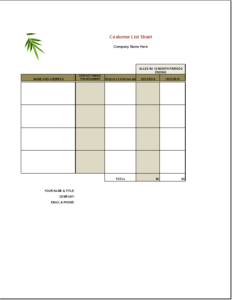 Customer List Sheet Templates - Free Report Templates