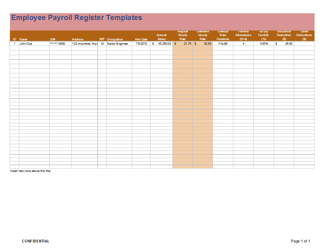 Sample Payroll Register Sample Payroll Register