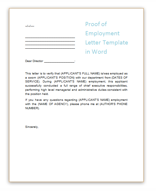 Employment Verification Letter Template Free Report Templates
