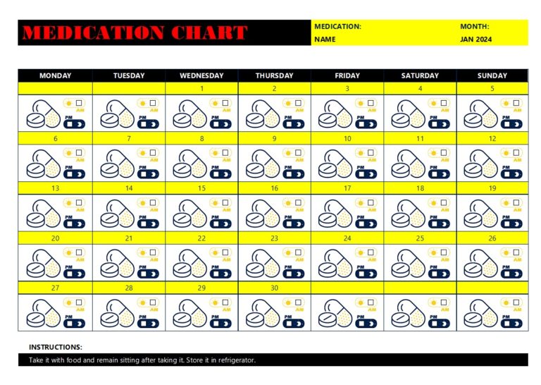 Medication Chart Templates - Free Report Templates