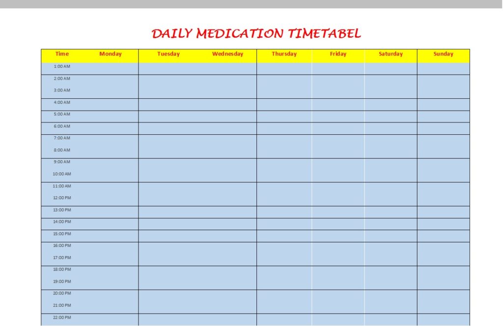 Medication Chart Templates - Free Report Templates