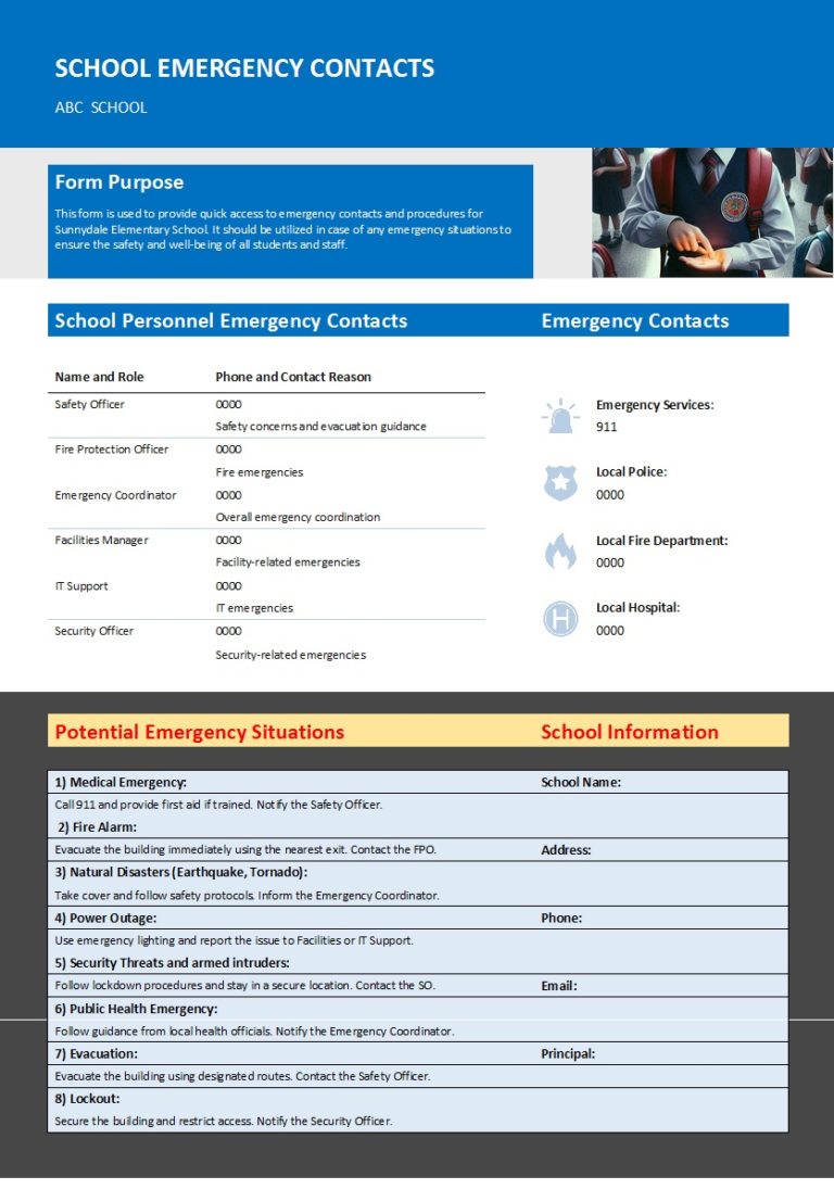 Best 5 Emergency Contact Forms Templates - Free Report Templates