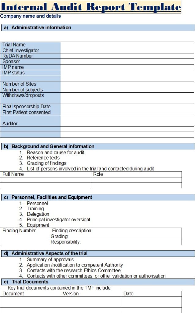 Company Internal Audit Report Templates - Free Report Templates