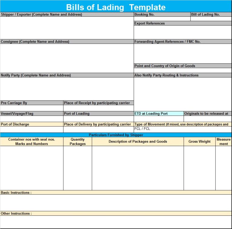 Best 5 Bill of Lading Forms and Templates - Free Report Templates