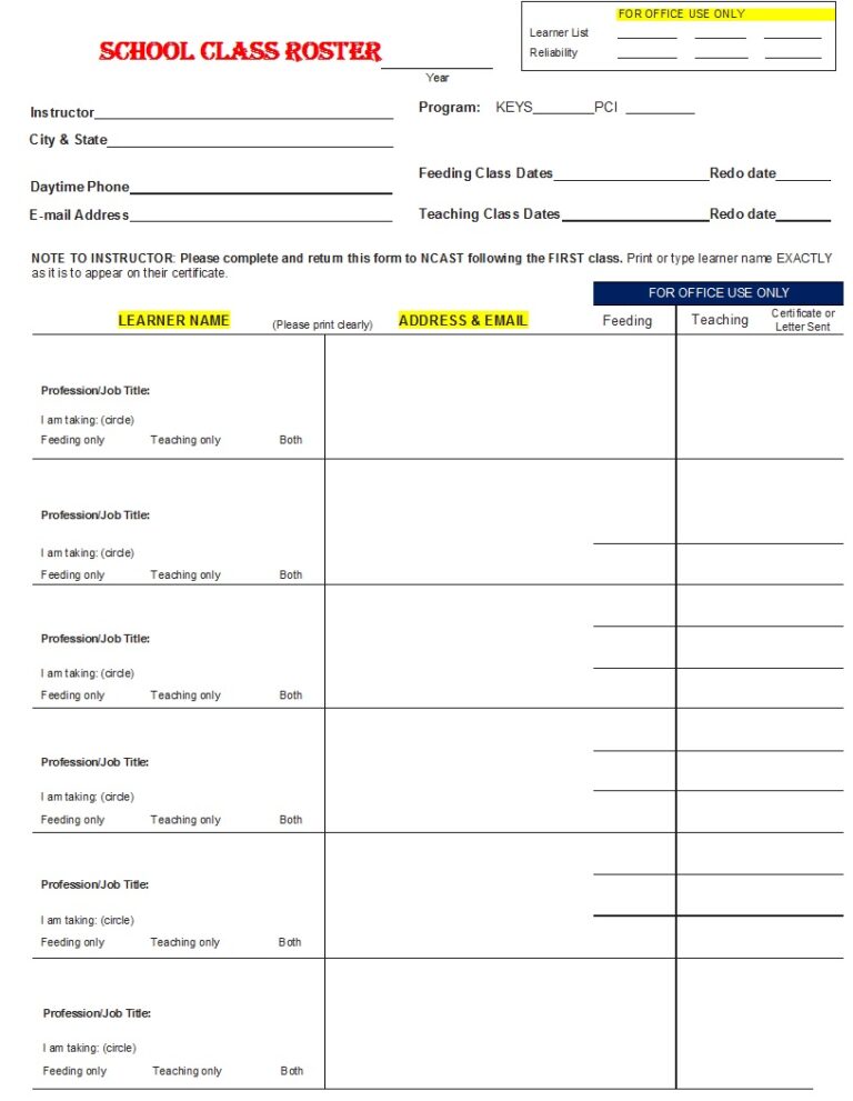 Class Roster Templates - Free Report Templates