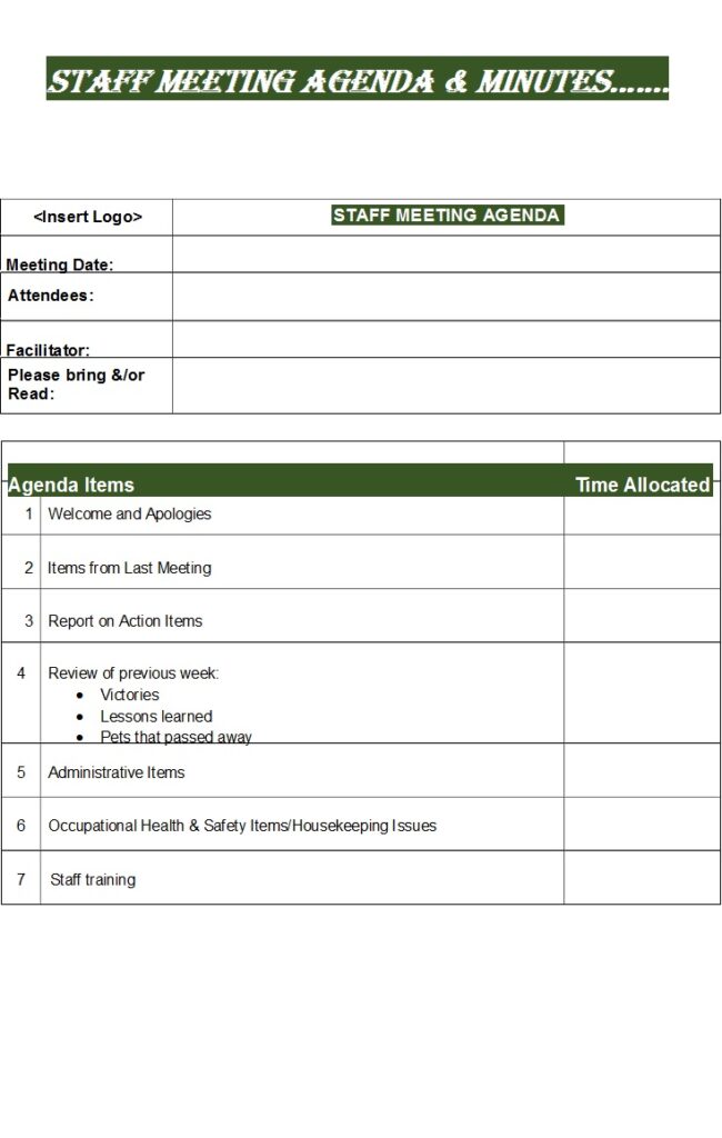6 Samples of Staff Meeting Agenda - Free Report Templates