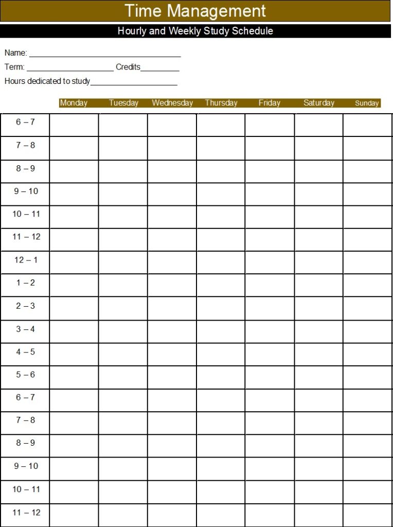 Hourly Time Management Schedule Templates - Free Report Templates