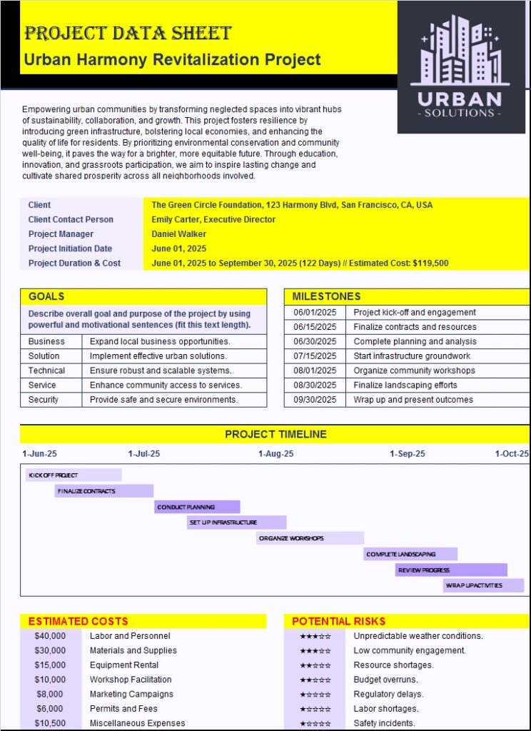 Download Project Spec Sheet Template - Free Report Templates