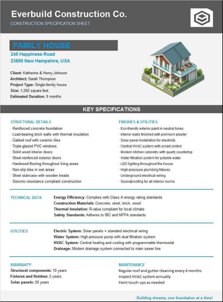 Download Project Spec Sheet Template - Free Report Templates