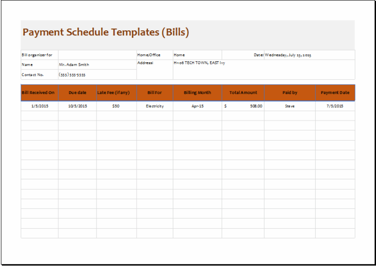 Payment Schedule Templates - Free Report Templates