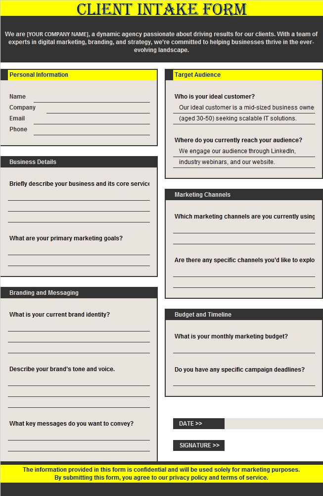 Client Intake Form Template - Free Report Templates