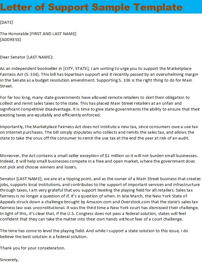 Letter of Financial Support Template - Free Report Templates
