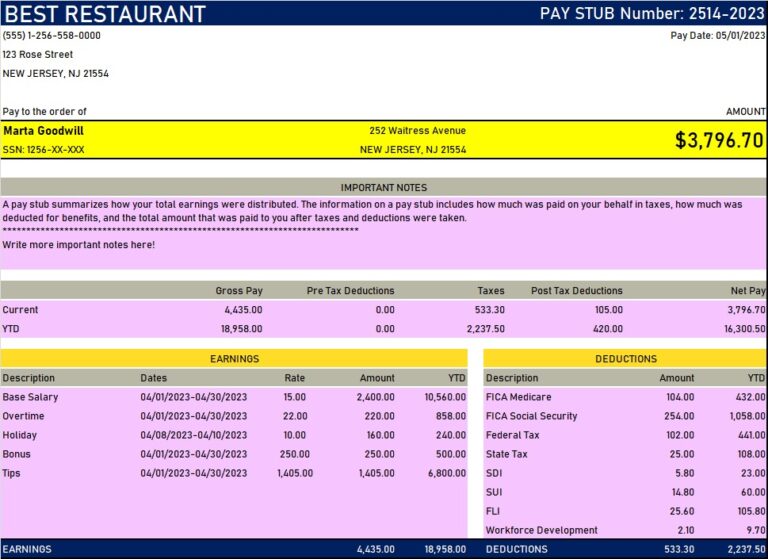Pay Slip Template (for Various Professions) - Free Report Templates