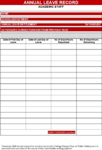 Annual Leave Record Report Template - Free Report Templates