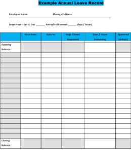 Annual Leave Record Report Template - Free Report Templates